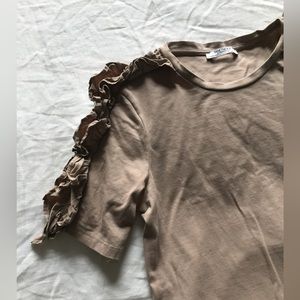 Zara | Tops | Final Sale Zara Ruffled Shoulder Tshirt | Poshmark